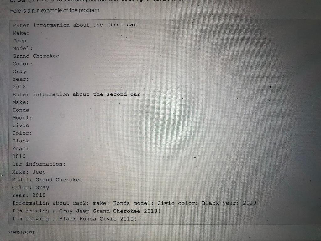 Solved Create a Car class that stores information for a car. | Chegg.com