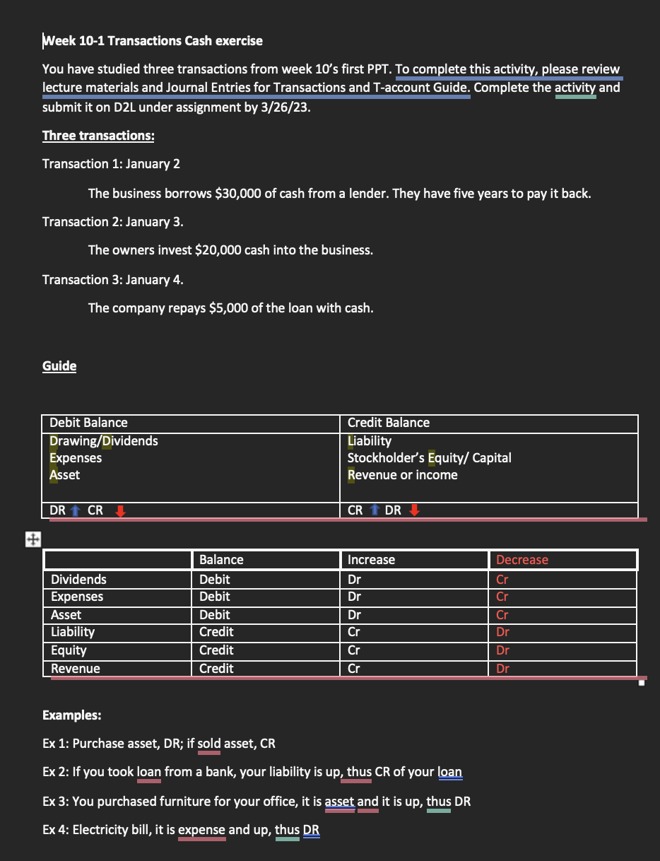 Solved Week 10-1 Transactions Cash exercise You have studied | Chegg.com