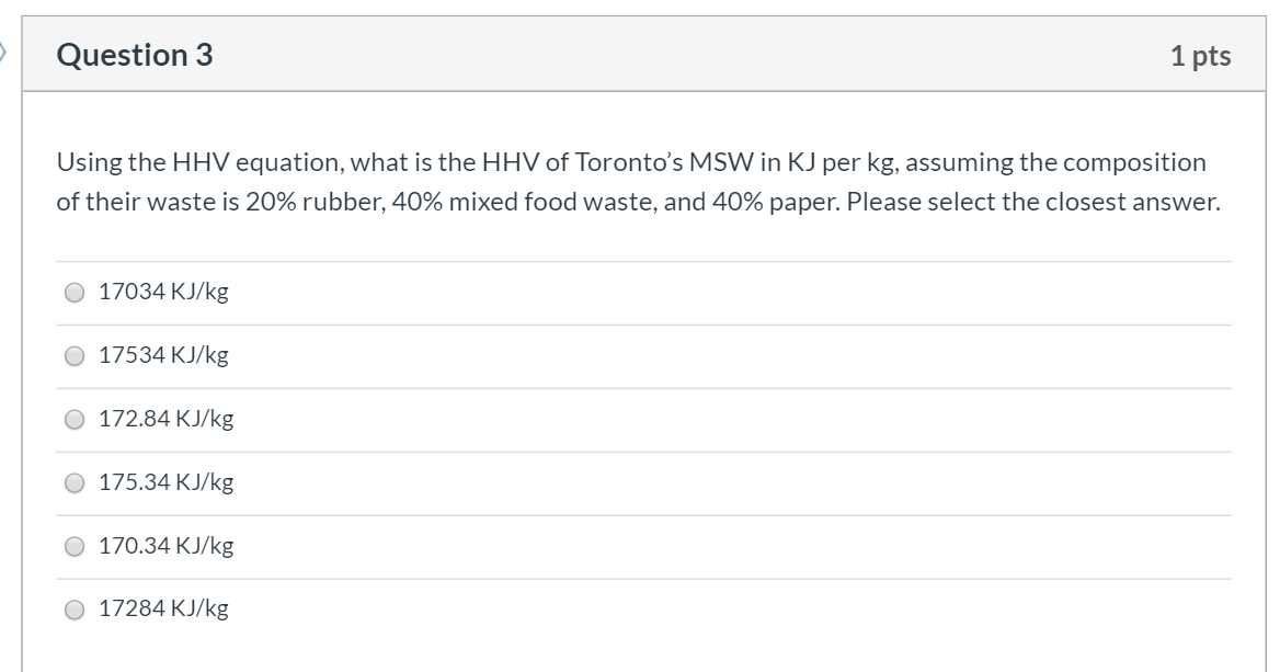 Solved Question 3 1 pts Using the HHV equation, what is the | Chegg.com