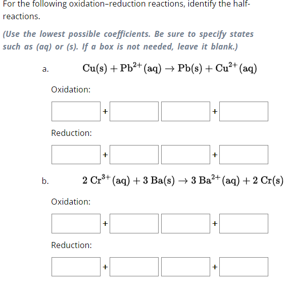 Solved For the following oxidation-reduction reactions, | Chegg.com