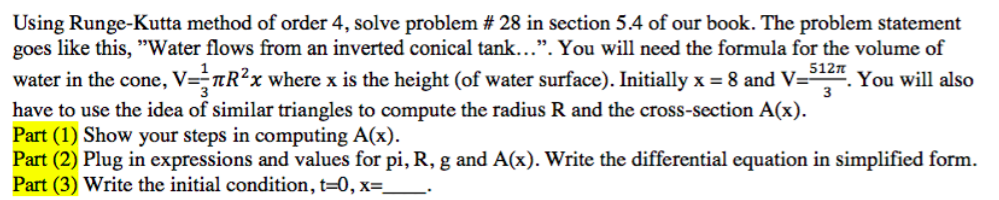 Solved 3 Using Runge-Kutta method of order 4, solve problem | Chegg.com
