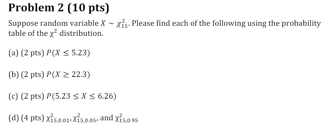 Solved Problem 2 (10 pts) Suppose random variable X ~ xís. | Chegg.com