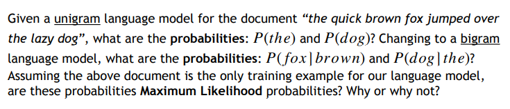 Solved Given a unigram language model for the document “the | Chegg.com