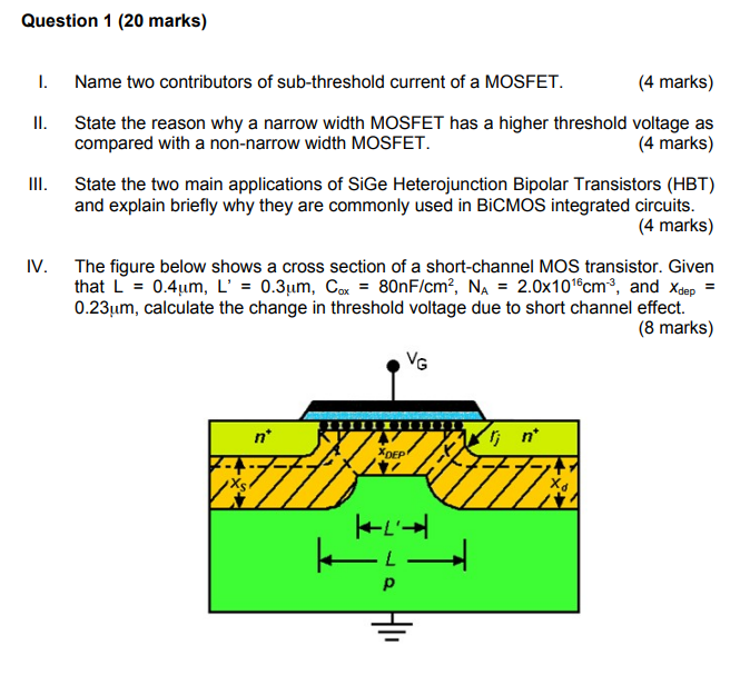 Solved I. Name two contributors of sub-threshold current of | Chegg.com