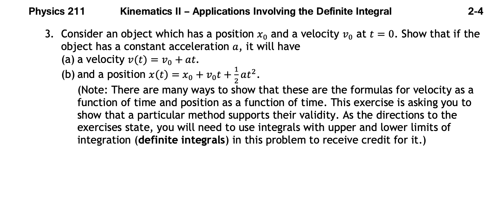 nysics 211 Kinematics II - Applications Involving the | Chegg.com