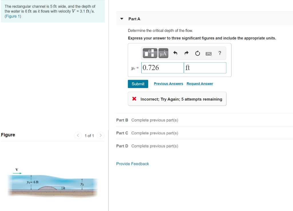 Solved The rectangular channel is 5 ft wide, and the depth | Chegg.com