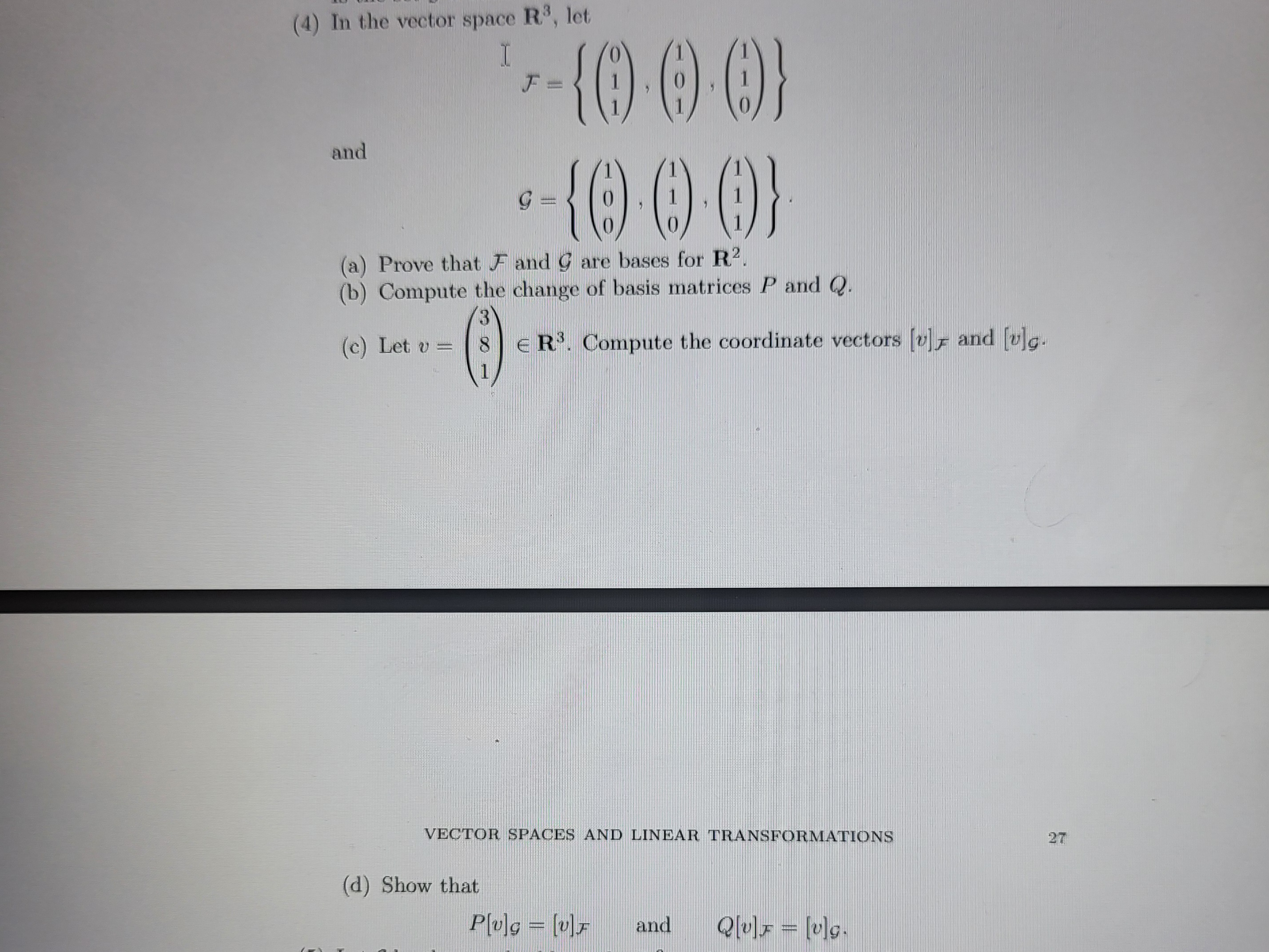 (4) ﻿In the vector space R3, | Chegg.com