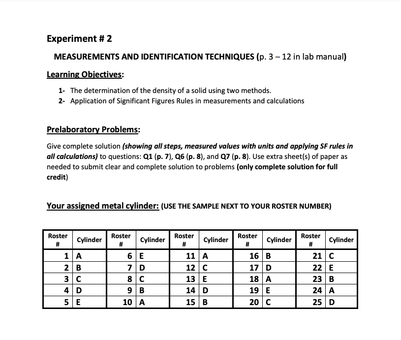 Solved Experiment #2 MEASUREMENTS AND IDENTIFICATION | Chegg.com