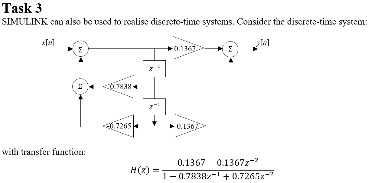 Solved Task 3 SIMULINK can also be used to realise | Chegg.com