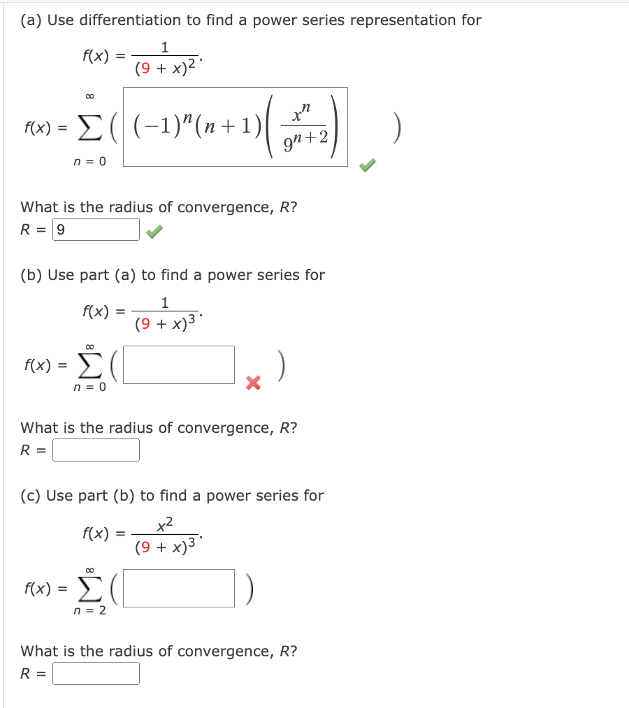 Solved (a) ﻿Use differentiation to ﻿find a power series | Chegg.com