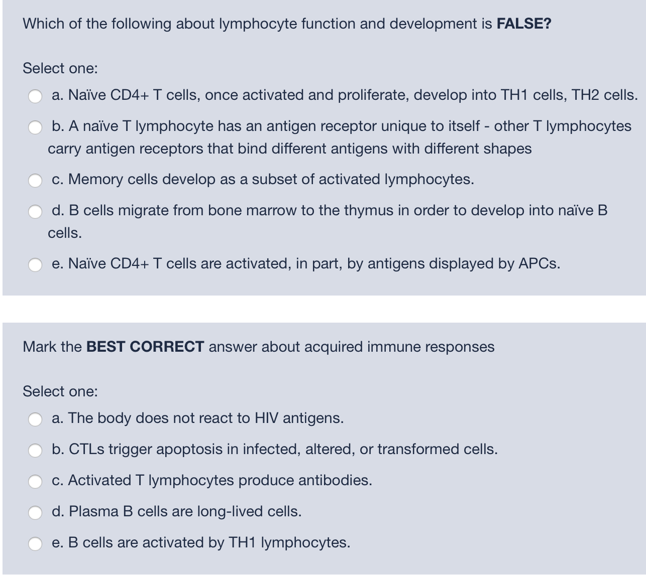 Solved Which of the following about lymphocyte function and | Chegg.com