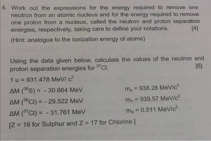 Solved 4. Work out the expressions for the energy required | Chegg.com