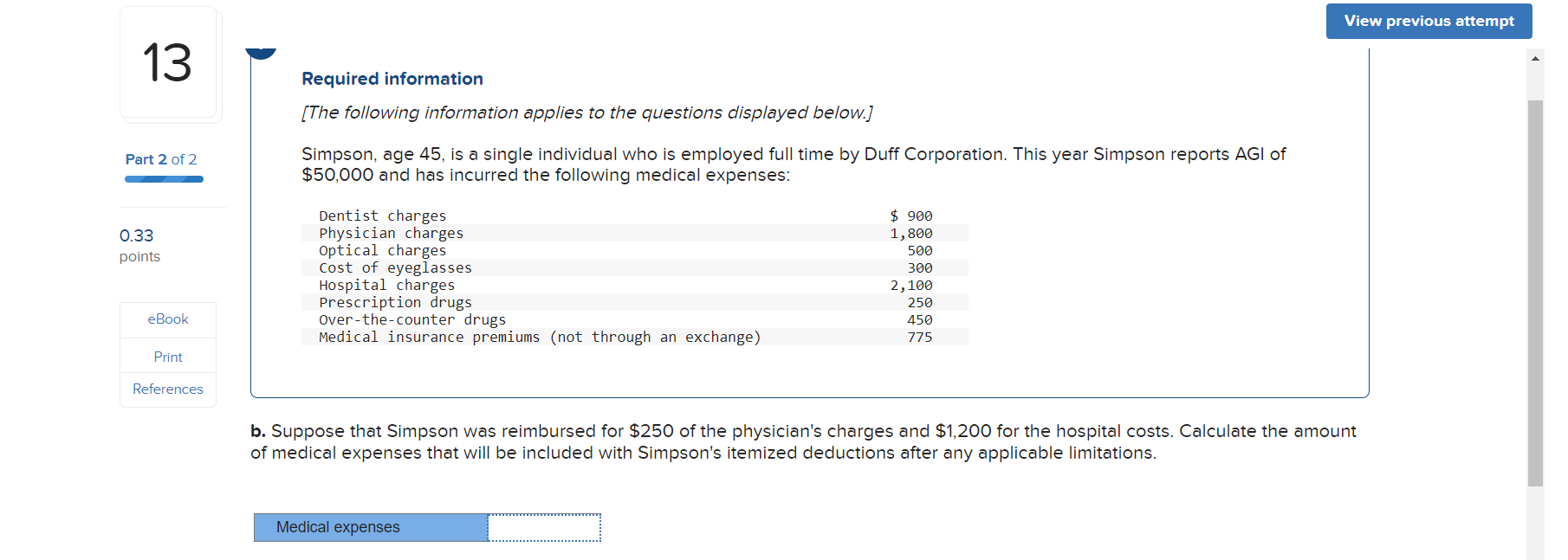 Solved View previous attempt 13 Required information [The | Chegg.com