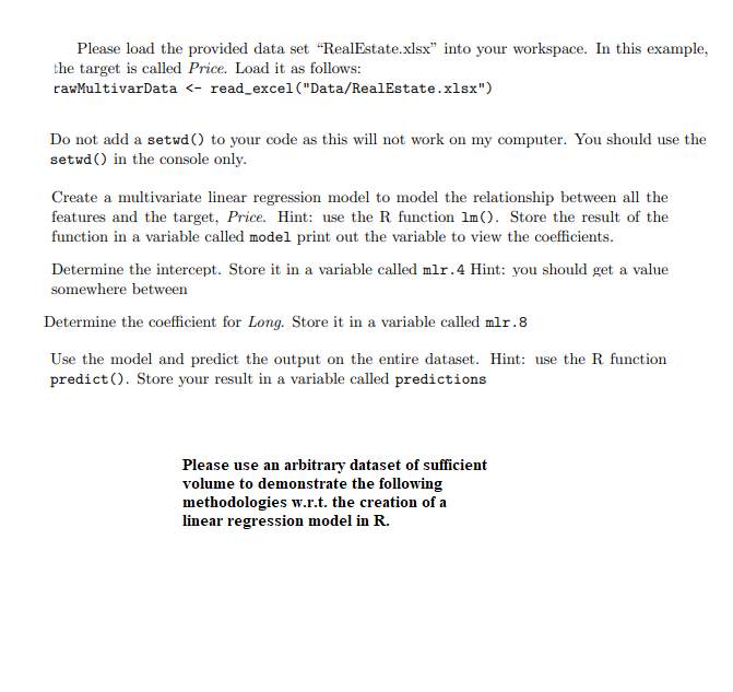 Solved MULTIVARIATE LINEAR REGRESSION please select | Chegg.com