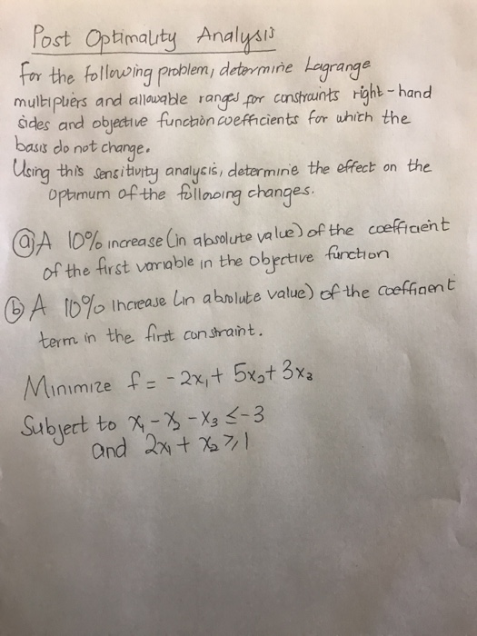 Solved Post optimality Analysis For the following problem, | Chegg.com