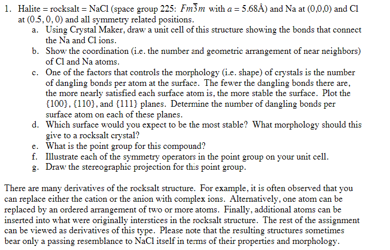 1. Halite = rocksalt - NaCl (space group 225: Fm3m | Chegg.com