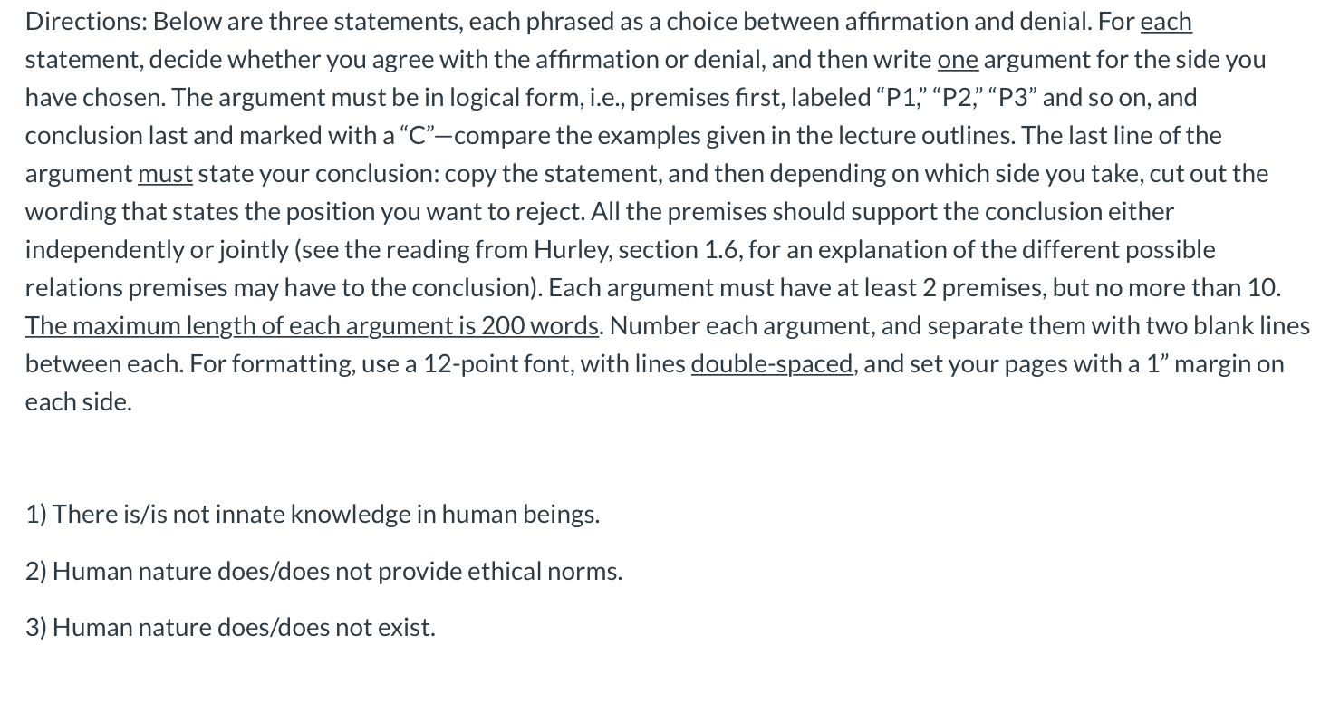 Solved Directions: Below are three statements, each phrased | Chegg.com
