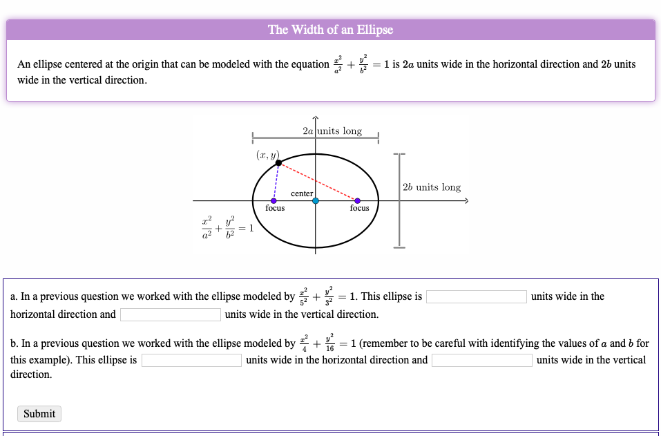 Solved The Width of an Ellipse is 2a units wide in the | Chegg.com