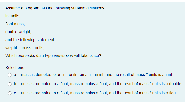 Solved Assume a program has the following variable | Chegg.com