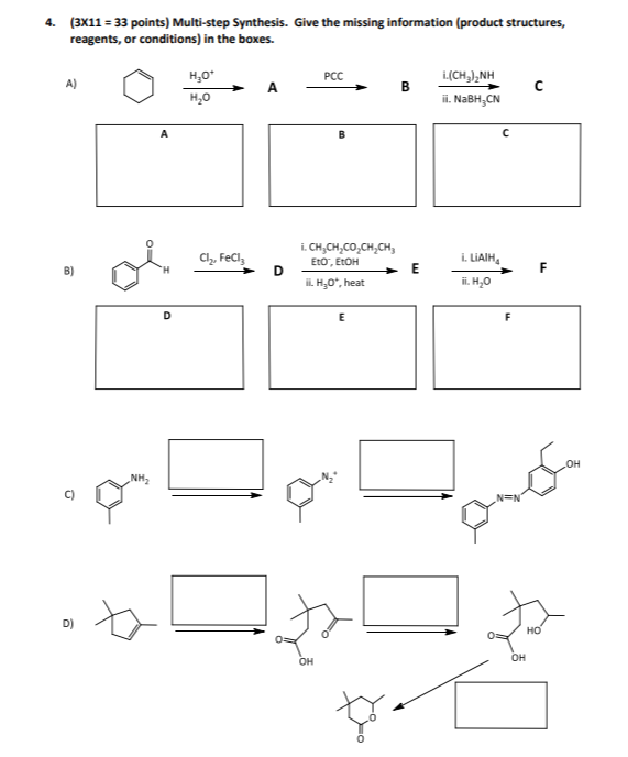 Solved 4. (3x11 = 33 points) Multi-step Synthesis. Give the | Chegg.com
