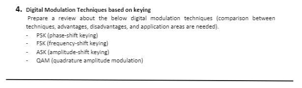 Solved 4. Digital Modulation Techniques based on keying | Chegg.com