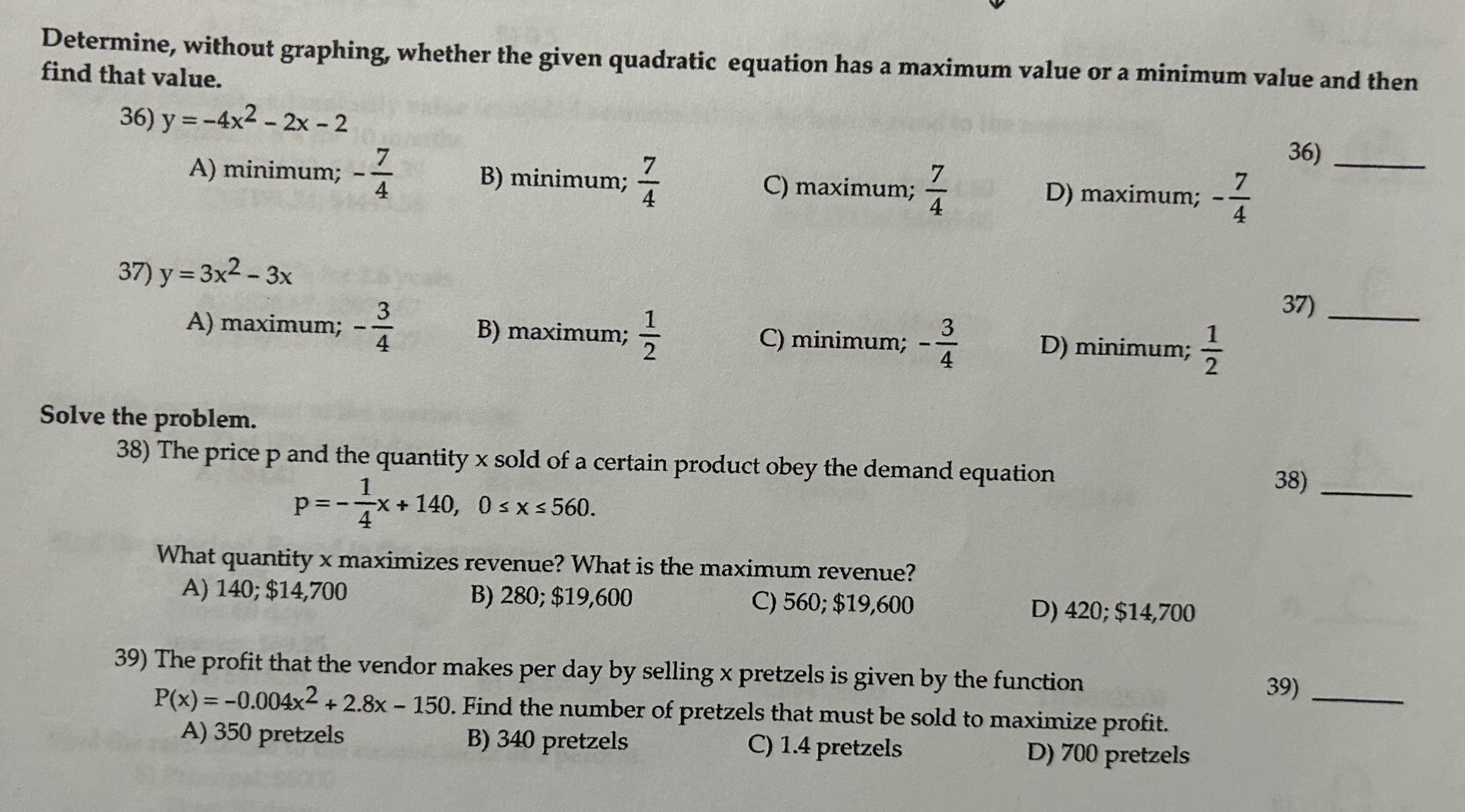 Solved Determine, without graphing, whether the given | Chegg.com