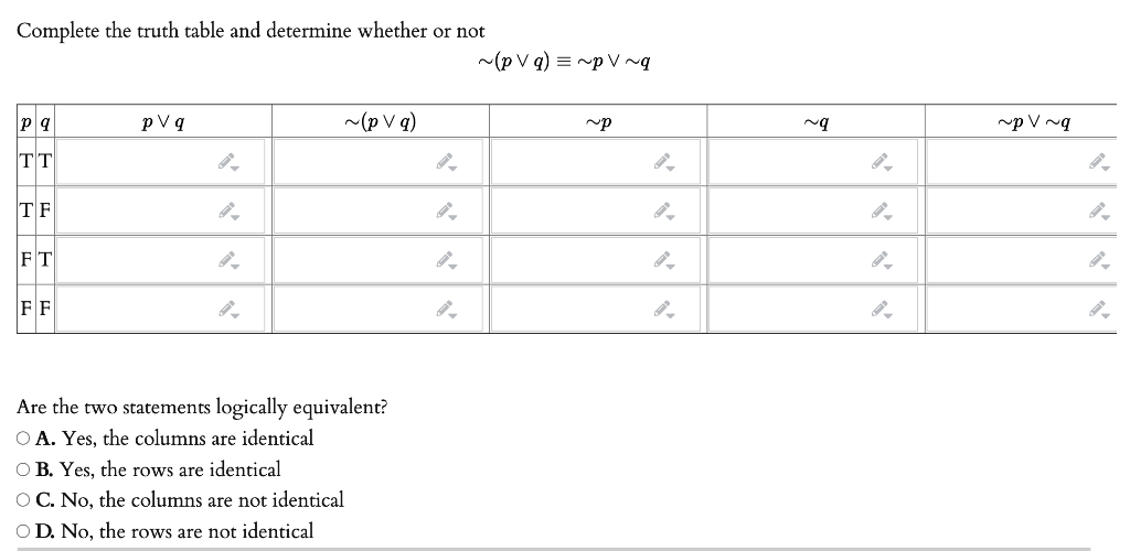 Solved Complete the truth table and determine whether or not | Chegg.com