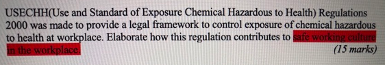 Solved USECHH(Use and Standard of Exposure Chemical | Chegg.com