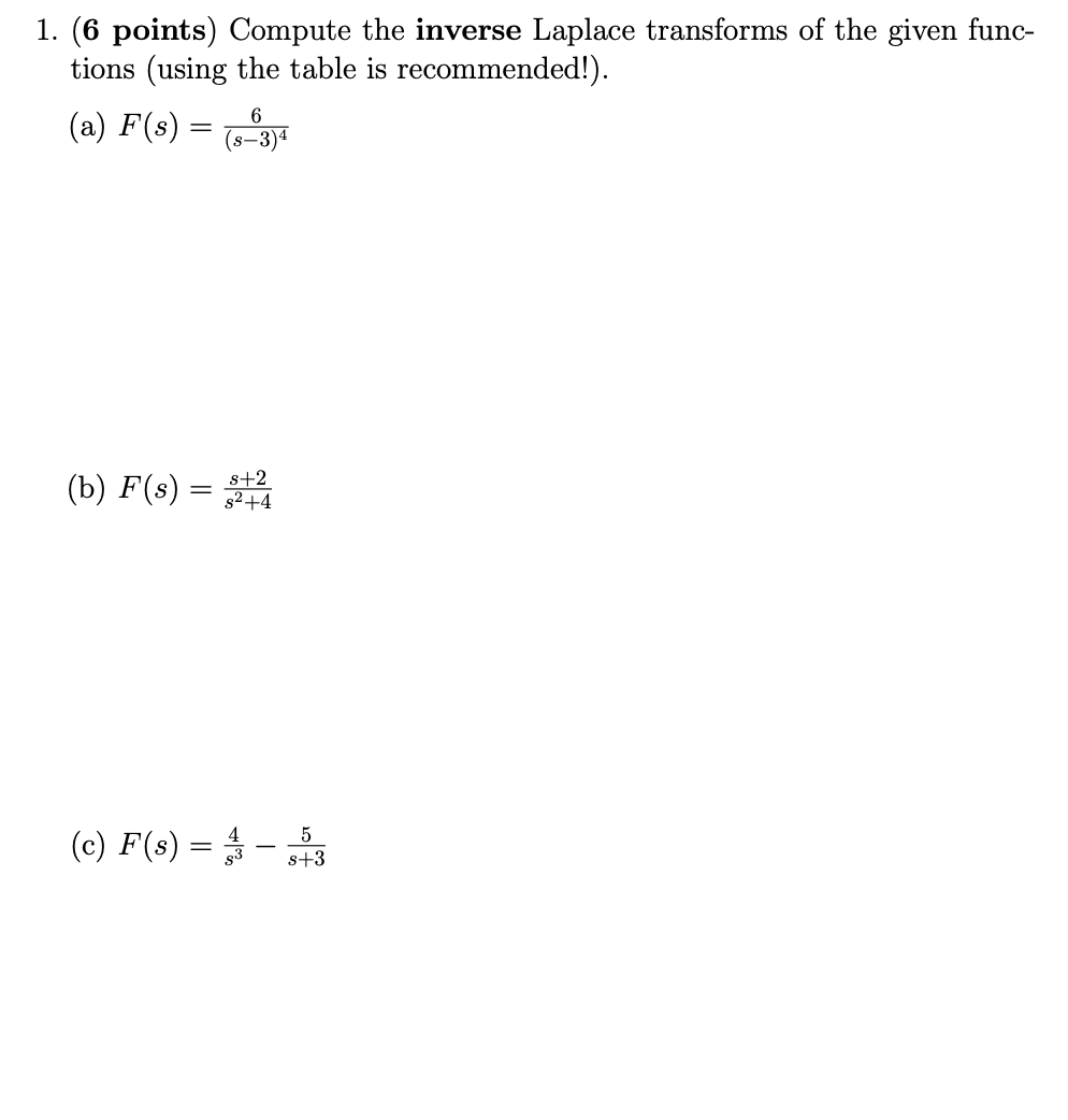 Solved (6 ﻿points) ﻿Compute the inverse Laplace transforms | Chegg.com