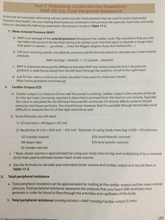 Solved art 2: Esti ting Cardiovascular Parameters MAP, SV, | Chegg.com