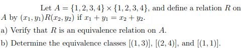 Solved Let A={1,2,3,4}×{1,2,3,4}, and define a relation R on | Chegg.com
