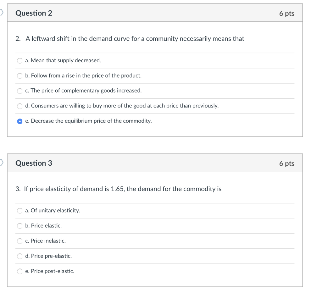 Solved > Question 2 6 pts 2. A leftward shift in the demand | Chegg.com