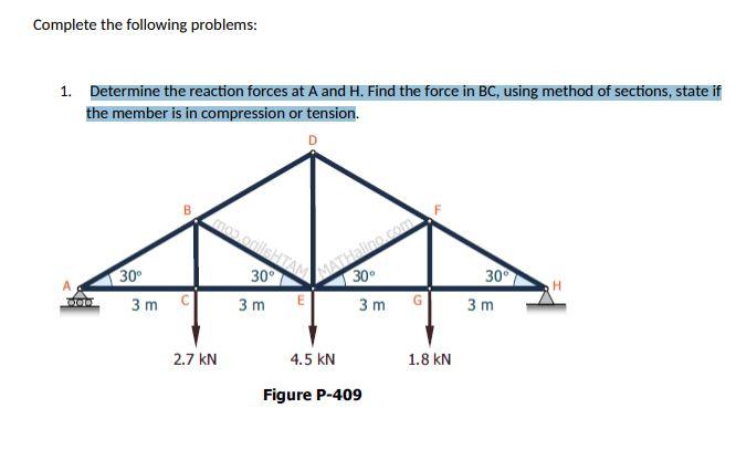 Solved Determine the reaction forces at A and H. Find the | Chegg.com