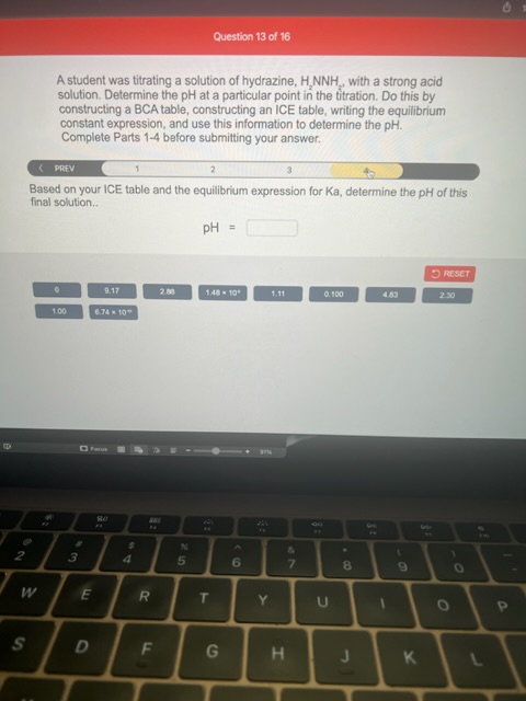 Solved A student was titrating a solution of hydrazine, | Chegg.com