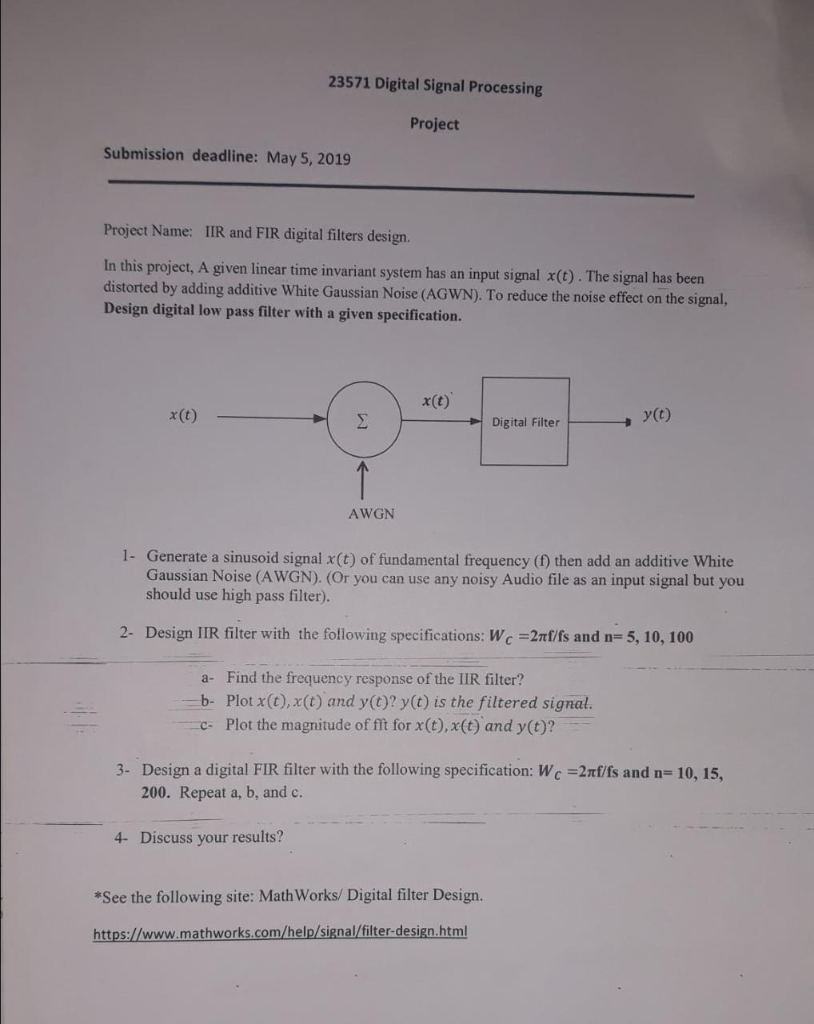 23571 Digital Signal Processing Project Submission | Chegg.com