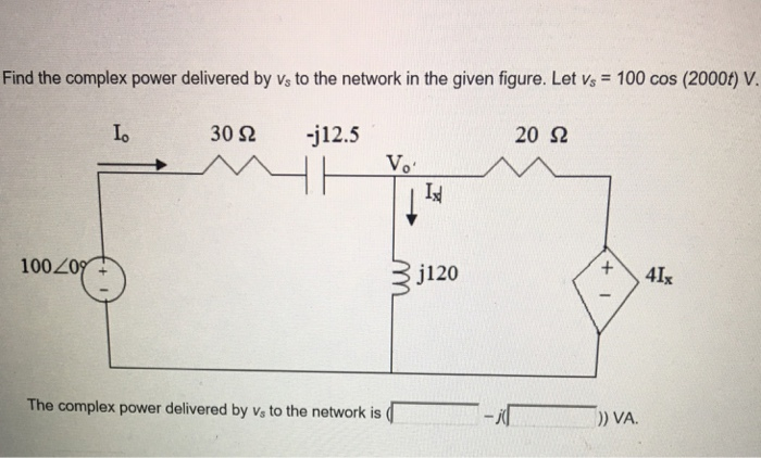 Solved Find the complex power delivered by vs to the network | Chegg.com