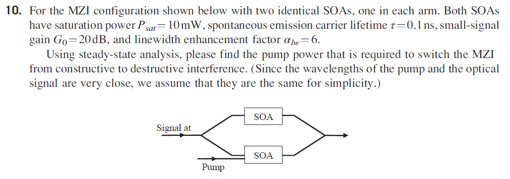 10. For the MZI configuration shown below with two | Chegg.com