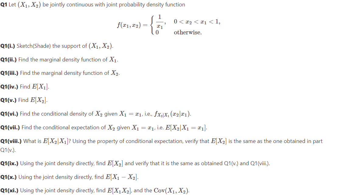 Solved Q1 Let (X1,X2) be jointly continuous with joint | Chegg.com