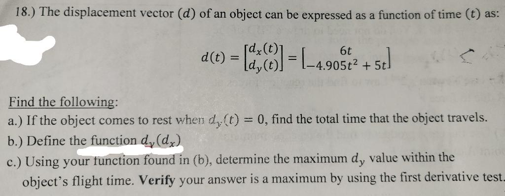 Solved 18.) The displacement vector (d) of an object can be | Chegg.com