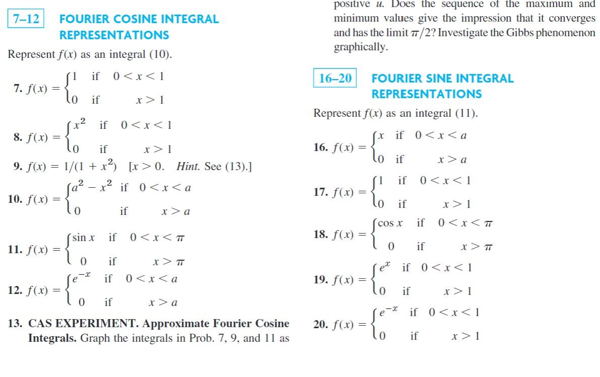 Solved FOURIER COSINE INTEGRAL Rinimum values give the | Chegg.com