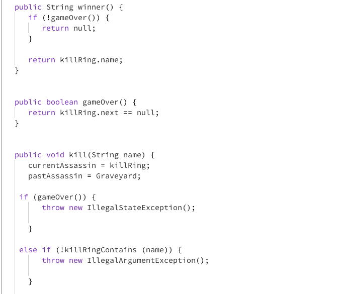 Solved import java.util.*; public class AssassinManager { | Chegg.com