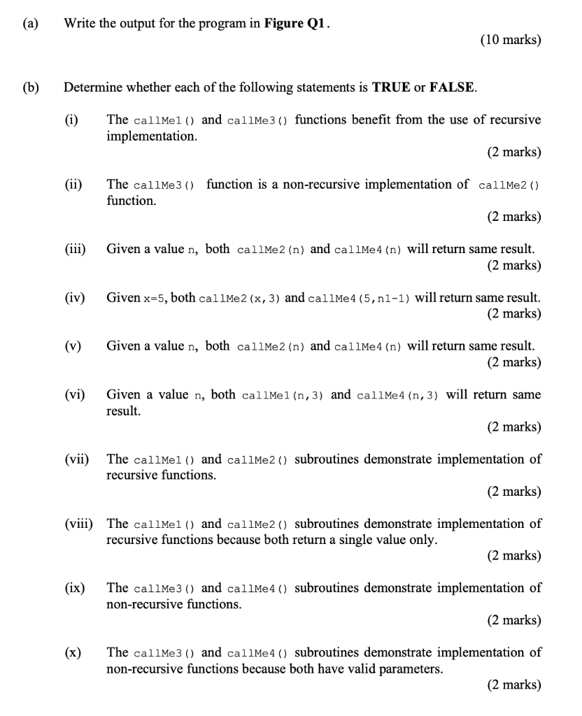 Solved Answer Q1(a) and Q1(b)(i)-Q1(b)(x) based on the | Chegg.com