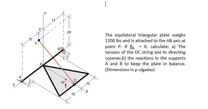 Solved 20 The equilateral triangular plate weighs 1200 lbs | Chegg.com