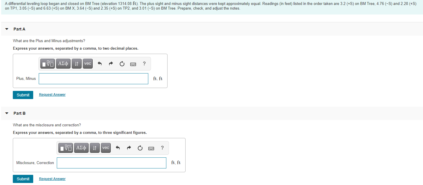 Solved A differential leveling loop began and closed on BM | Chegg.com