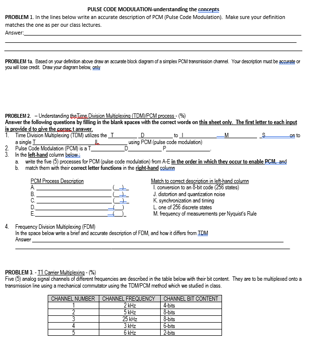 Solved PULSE CODE MODULATION-understanding the concepts | Chegg.com