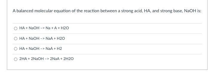 Solved A balanced molecular equation of the reaction between | Chegg.com