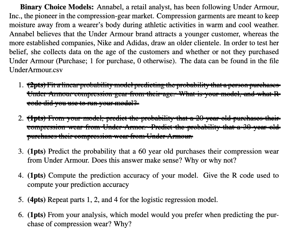 Solved Binary Choice Models: Annabel, a retail analyst, has | Chegg.com