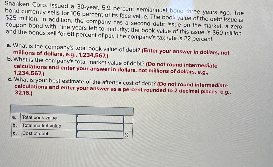 Solved Shanken Corp. issued a 30-year, 5.9 percent | Chegg.com