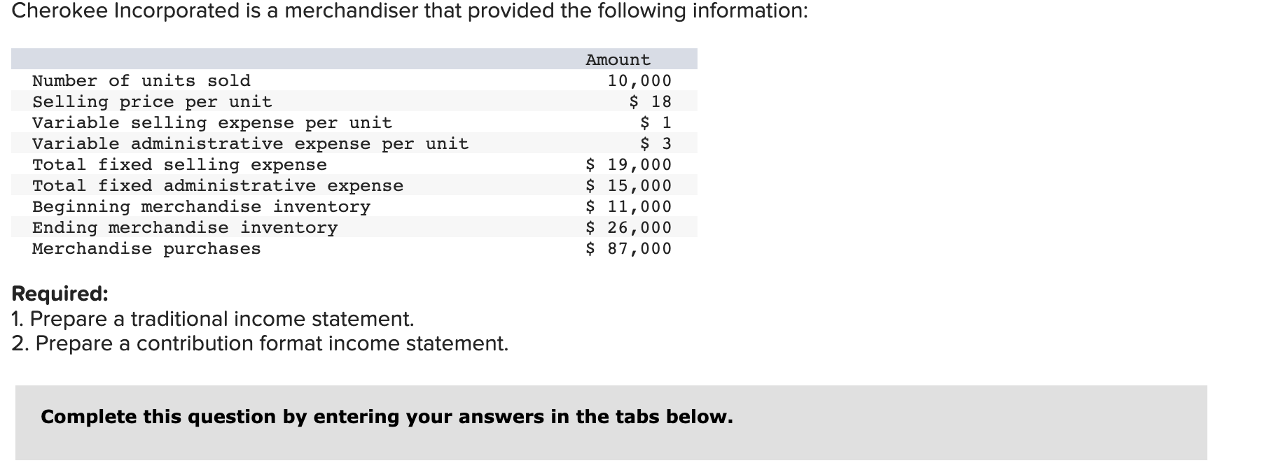 Solved Required: 1. Prepare a traditional income statement. | Chegg.com