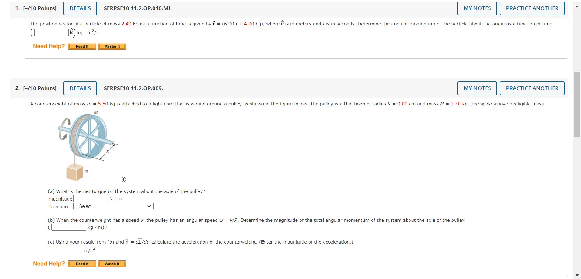 Solved (k^)kg⋅m2/s [-/10 Points ] SERPSE10 11.2.OP.009. (a) | Chegg.com